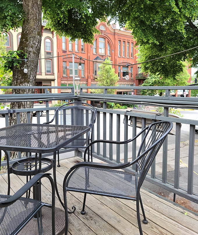 Outdoor seating that frames Bellefonte's historic charm. Fresh air makes everything taste better—it's science, or maybe just the magic of Pennsylvania summers.