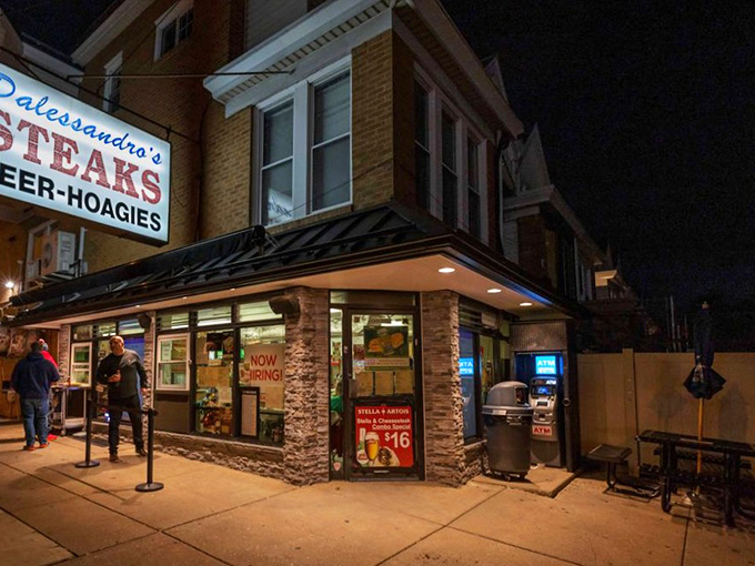 As night falls, Dalessandro's glows like a beacon for the cheesesteak faithful. Some cravings don't respect normal dining hours.