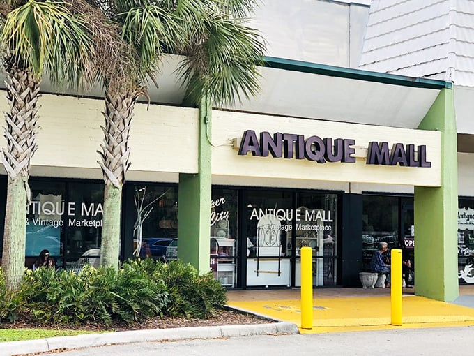 Palm trees frame the entrance like sentinels guarding a portal to the past – a distinctly Florida gateway to treasures from everywhere else.