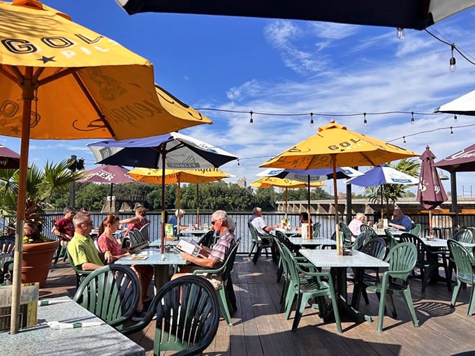 The outdoor deck—where fresh air, cold drinks, and Pennsylvania sunshine create the perfect trilogy of dining happiness.
