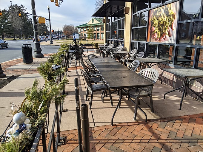 The outdoor seating area – where fresh air enhances flavor and people-watching becomes an appetizer. Pennsylvania's perfect perch for pint sipping.