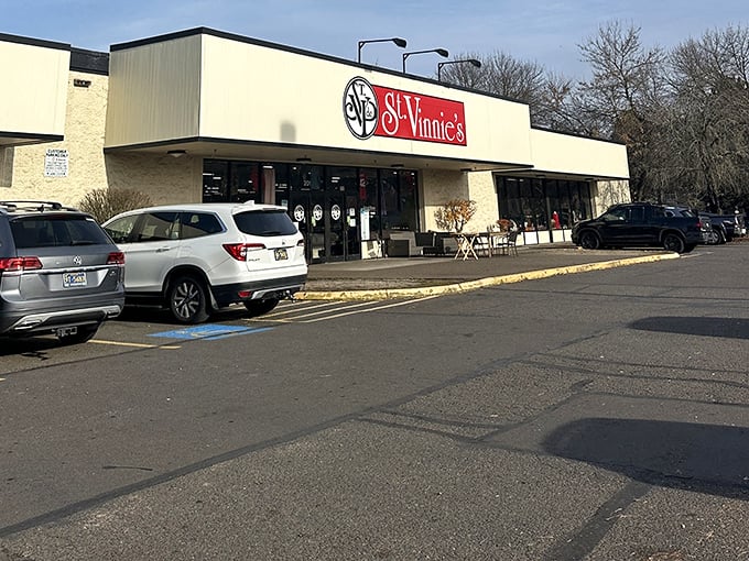 Plenty of parking spaces because even the most dedicated thrift shoppers need somewhere to park.