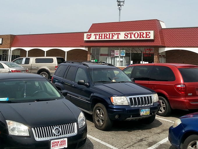 A busy parking lot tells the real story—locals know this isn't just another thrift store, it's a Columbus shopping institution.