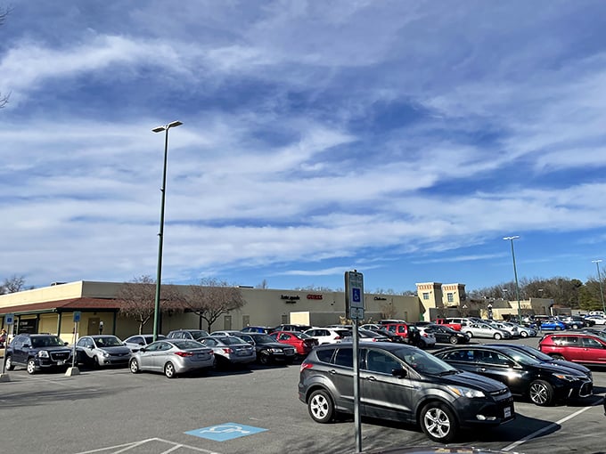 The parking lot – where your shopping adventure begins and ends. On busy weekends, finding a spot becomes a competitive sport.