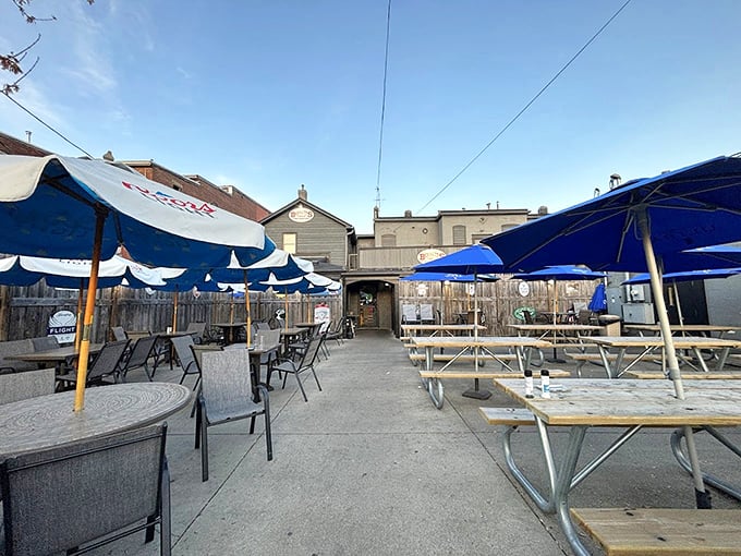 The outdoor patio offers a breath of fresh air and blue-sky dining—perfect for those Ohio summer evenings when being inside feels criminal.