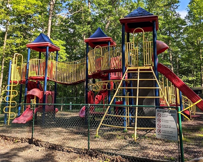 Even the playground at Breaks is designed to blend with its surroundings – though I doubt the kids notice while racing down those slides.