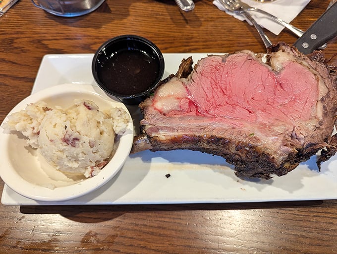 Prime rib that's exactly medium-rare – the Goldilocks of doneness that makes you wonder why you ever considered ordering seafood instead.