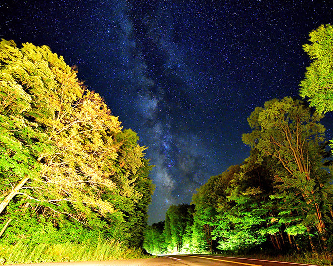 The Milky Way puts on a light show above Route 44. Cherry Springs' dark skies reveal what city folks have forgotten exists.