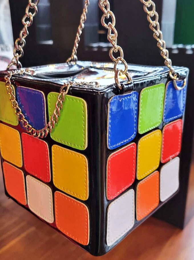 Not just a purse—a wearable conversation piece. This Rubik's Cube handbag solves the puzzle of how to make strangers smile on public transportation.