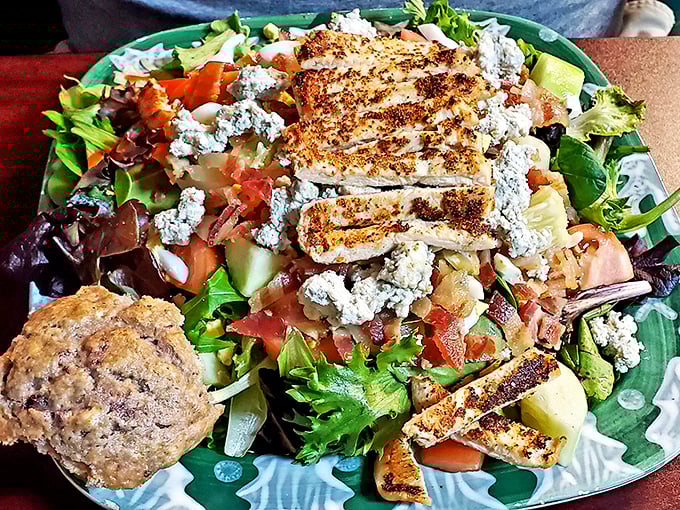 A salad that doesn't feel like punishment – grilled chicken and fresh ingredients that satisfy without the food coma.
