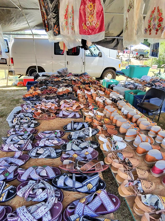 A sea of sandals stretches toward the horizon, promising comfortable summer adventures for feet of all sizes and style preferences.