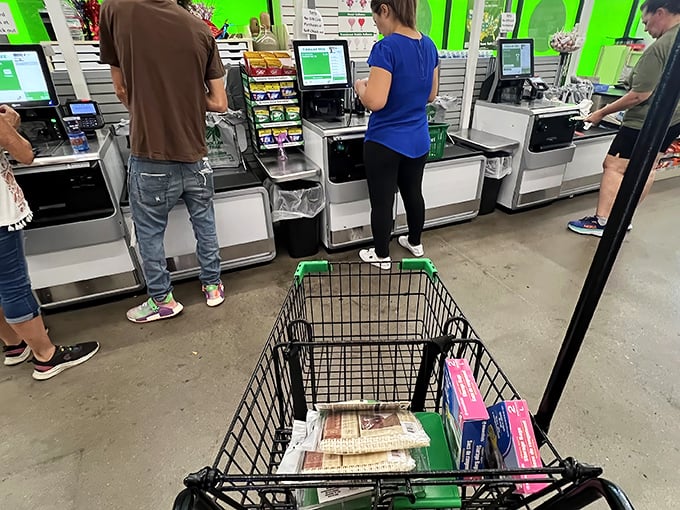 The final frontier: checkout lines where your cart full of treasures transforms into a receipt that won't induce cardiac arrest.