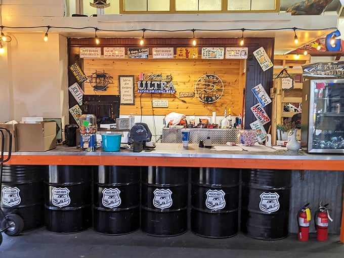 Not your average checkout counter—this Route 66-inspired setup makes even paying for your treasures feel like part of the adventure.