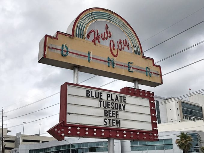 The roadside marquee announces "Blue Plate Tuesday: Beef Stew" – a weekly tradition that has Lafayette residents planning their schedules around their stomachs.
