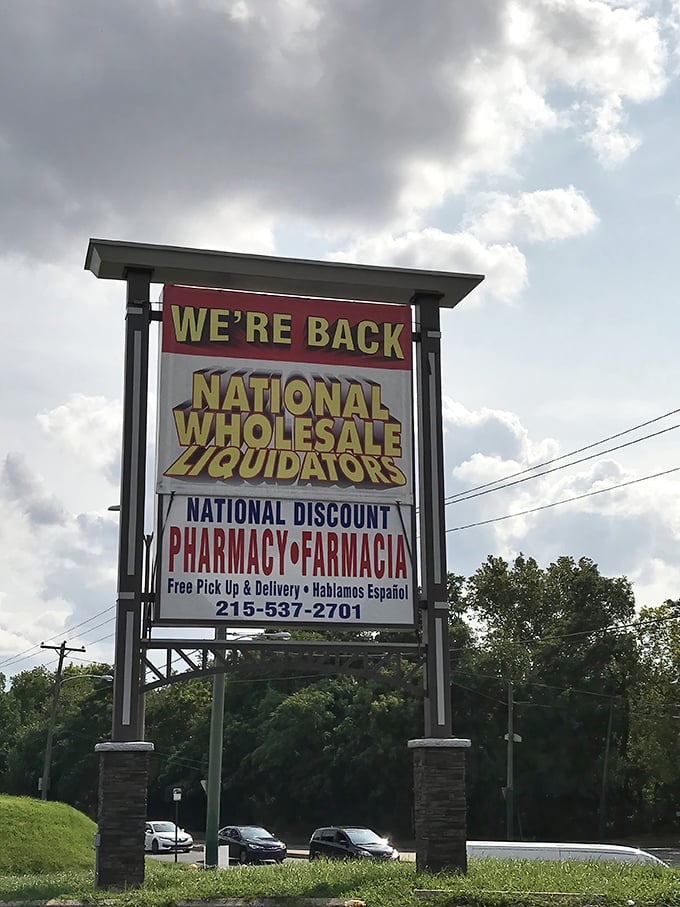 "We're back" indeed—the sign that promises retail adventure awaits. Like a beacon calling to savvy shoppers everywhere.