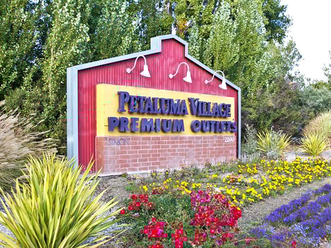 The entrance sign blooms amid carefully tended flowers, a first impression that says, "This isn't just discount shopping – it's discount shopping with California style."