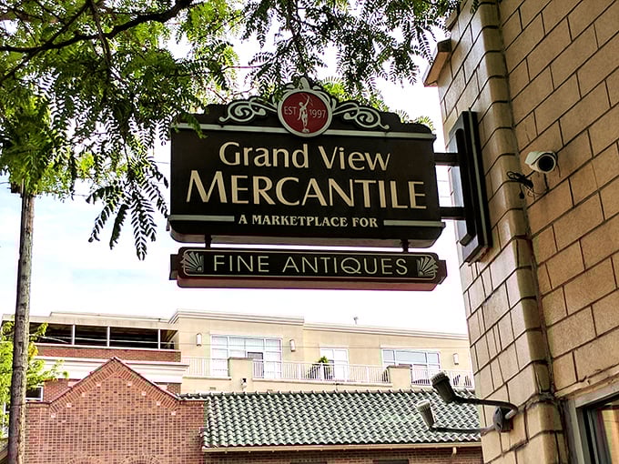 The vintage sign hints at the establishment's history, hanging like a promise of treasures within. Some signs point the way; this one points to possibility.