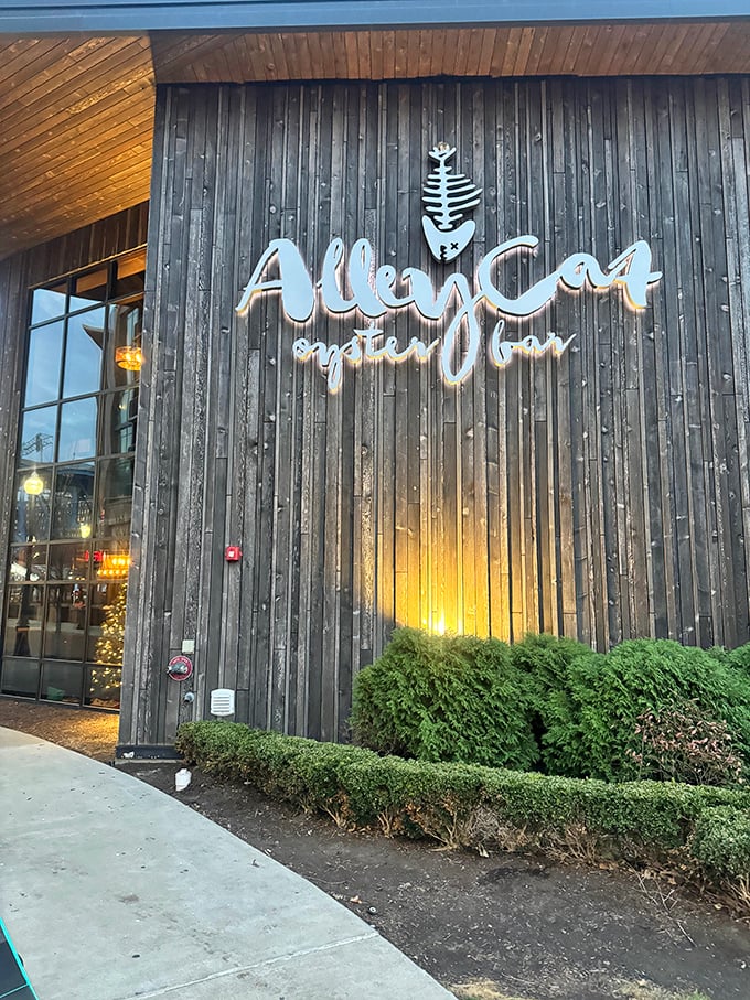 That fish skeleton logo isn't just cute branding—it's a promise that what's inside has been stripped down to the essential goodness. The weathered wood exterior tells you this place means business.