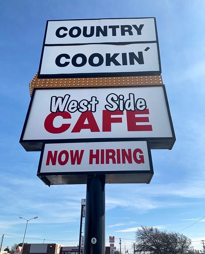 "Country Cookin'" isn't just a sign—it's a solemn promise that West Side Cafe has been keeping for generations of Fort Worth diners.