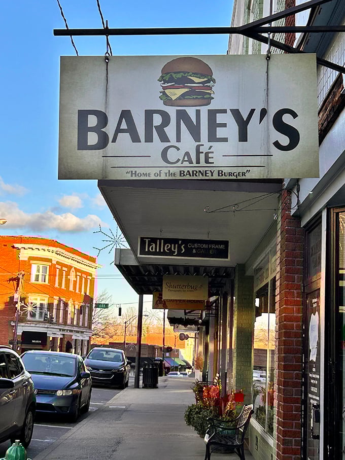 "Home of the Barney Burger" isn't just a slogan – it's a promise hanging proudly above Mt. Airy's sidewalk, beckoning hungry travelers home.