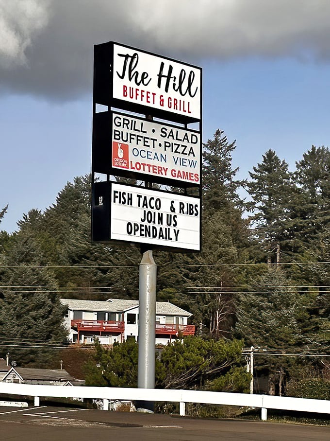 The roadside sign makes bold promises about fish tacos and ribs. Spoiler alert: it's not false advertising—they deliver on both counts.