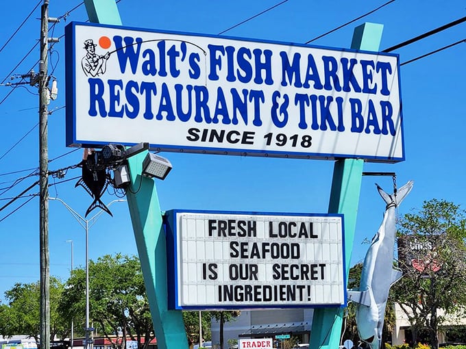 The sign says it all – since 1918, with a motto that cuts through marketing fluff. Fresh local seafood isn't just an ingredient; it's their religion.
