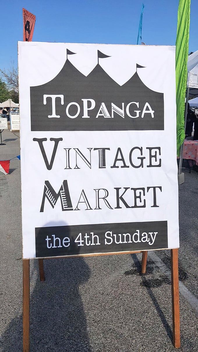 The sign says it all—fourth Sundays are for treasure hunting. Mark your calendars and bring your haggling skills!