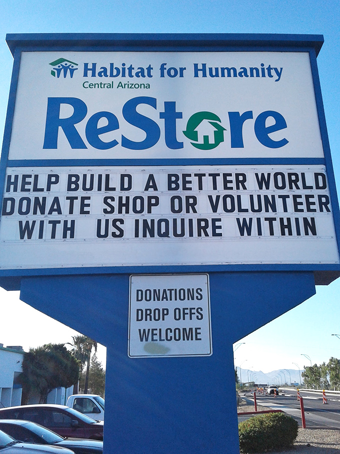 The ReStore sign says it all – "Help Build a Better World" – turning your shopping spree into an act of community kindness.