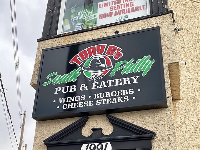 The sign says it all—Tony G's South Philly style in Norristown. Like finding a treasure map where X marks the spot for your next favorite meal.
