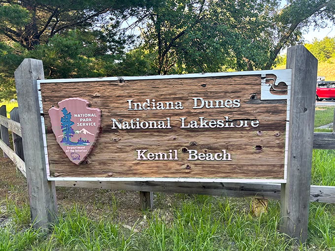 The sign that marks the spot where Hoosiers can proudly say, "Yes, we have beaches too!"