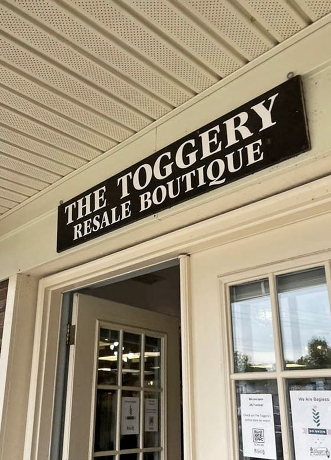 The Toggery's bold signage promises extraordinary finds await inside this ordinary-looking building.