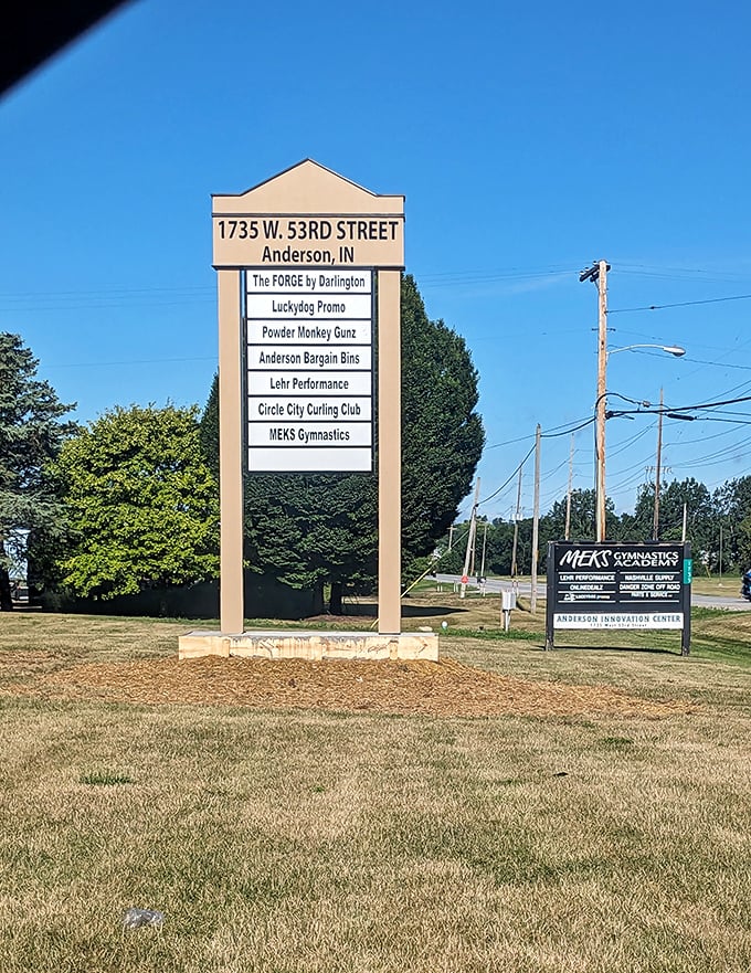 Located at 1735 W. 53rd Street in Anderson, this unassuming sign marks the spot where bargain hunters begin their quest.