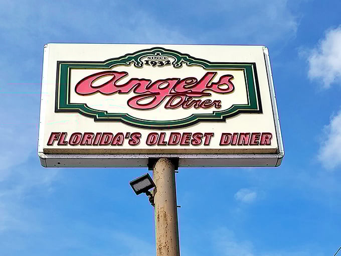 The sign says it all—"Florida's Oldest Diner" isn't just a claim, it's a promise that some things are worth preserving, especially when they taste this good.