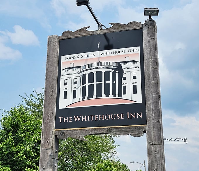 A sign that promises exactly what it delivers—exceptional food in a town that shares its name with a rather famous house.