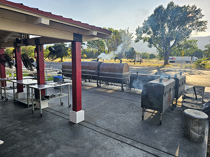 The smokers in action – where time, temperature, and technique transform ordinary cuts into extraordinary BBQ worth driving hours to experience.