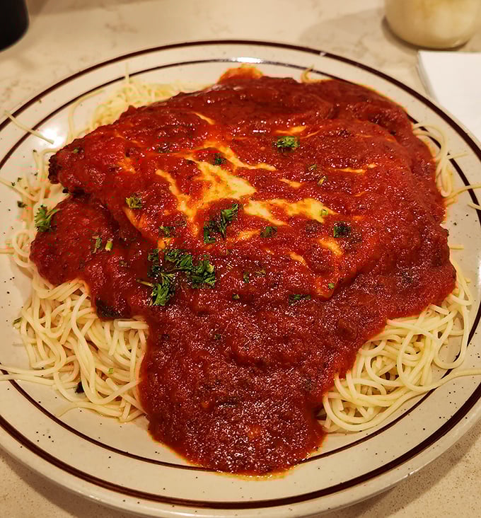 Spaghetti and red sauce that would make any Italian grandmother nod approvingly – comfort food that wraps around you like a warm hug.