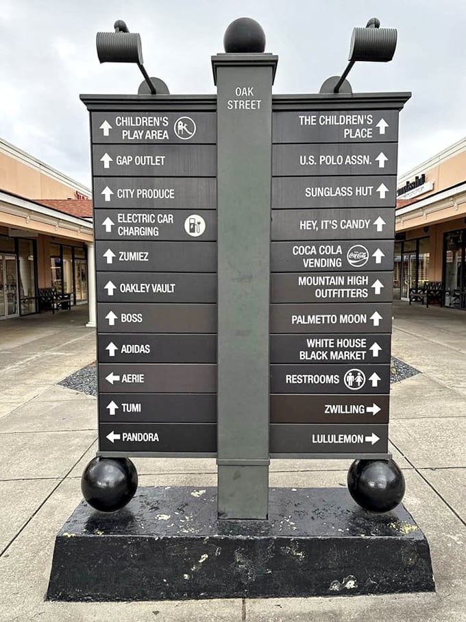 This directory doesn't just show you where to go – it's a treasure map to retail adventures, complete with the X that marks the spot for restrooms.