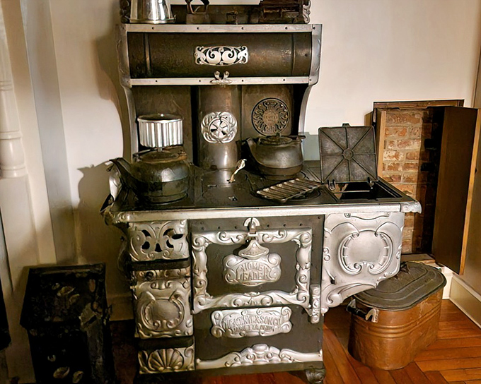 The kitchen's cast iron stove—a technological marvel of its day that required biceps of steel just to make breakfast. Suddenly, microwaves seem miraculous!