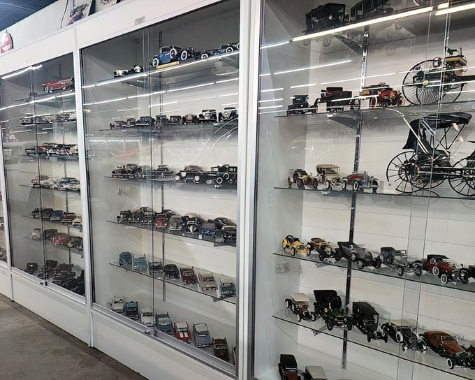 These aren't just model cars—they're childhood dreams preserved under glass, each tiny steering wheel connected to oversized memories of what we wanted to be.