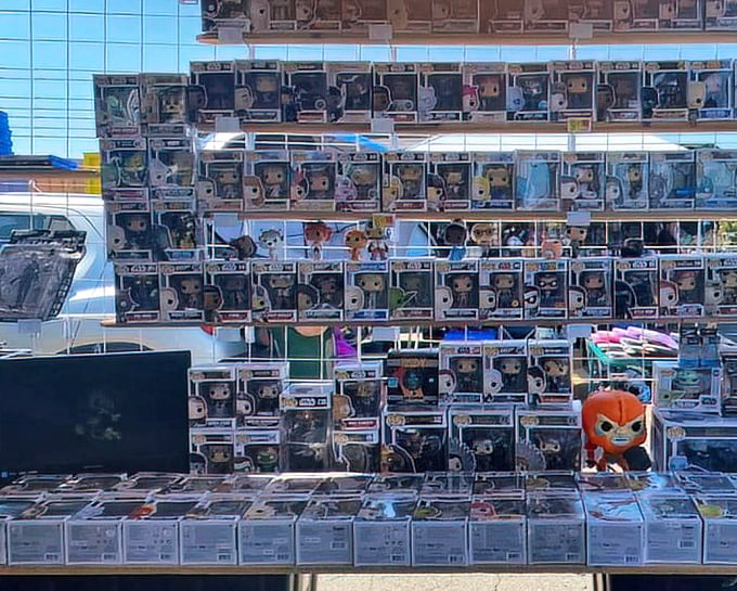 Funko Pop paradise! This wall of boxed collectibles represents thousands of dollars in future investments—or so collectors keep telling their skeptical spouses.
