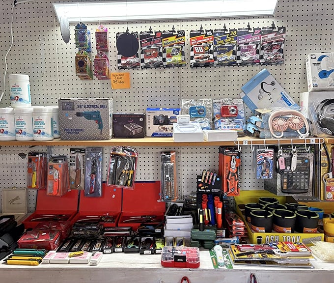 The practical meets the packaged in this booth of everyday necessities. Even hardware and tools get the flea market treatment, proving everything old becomes new again.