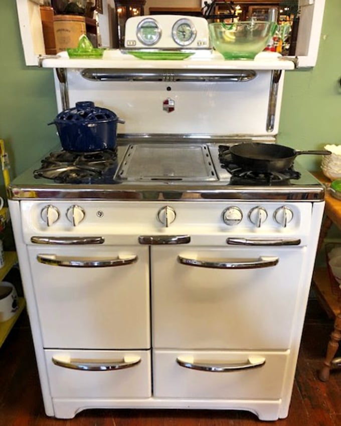 A vintage stove that cooked meals when recipes called for real butter and nobody counted calories. Mid-century appliances built to outlast their owners.