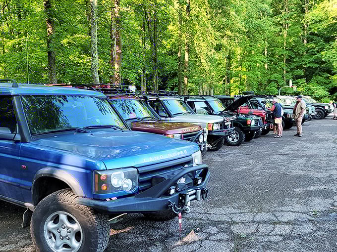 Adventure awaits! Off-road enthusiasts gather before exploring the park's more challenging terrain, where mud is considered a souvenir.