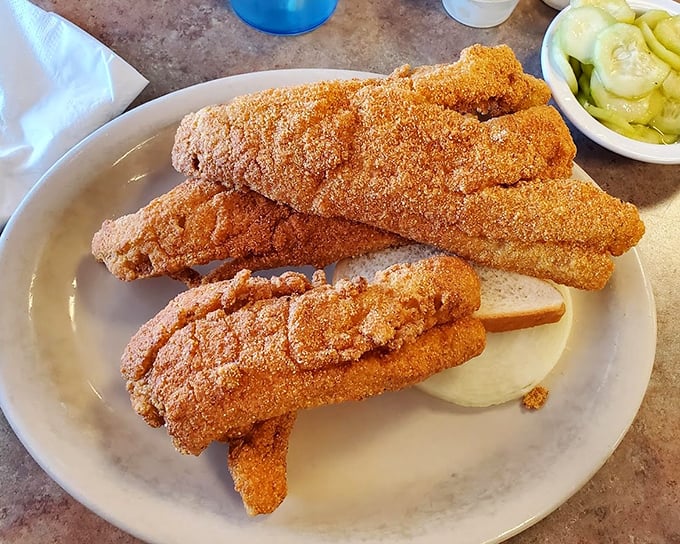 Walleye fillets with cornmeal crusts so perfect they make other fried fish weep with inadequacy, served with a side of Midwest hospitality.