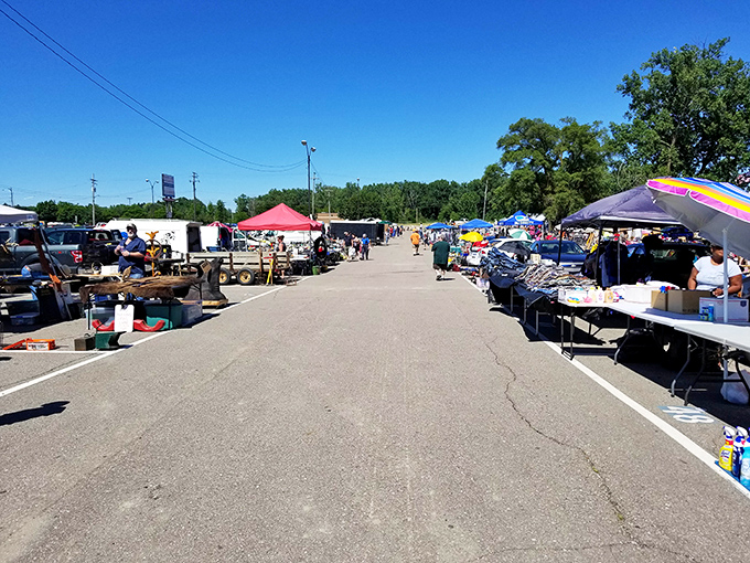 The outdoor market on a perfect Michigan summer day. Social distancing was never more enjoyable than when browsing treasures under an open sky.