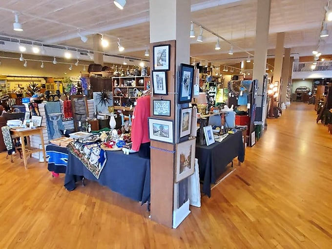 The wide-open floor plan reveals the democratic nature of antiquing—where priceless heirlooms sit beside someone's regrettable 1980s purchase, both waiting for their perfect match.