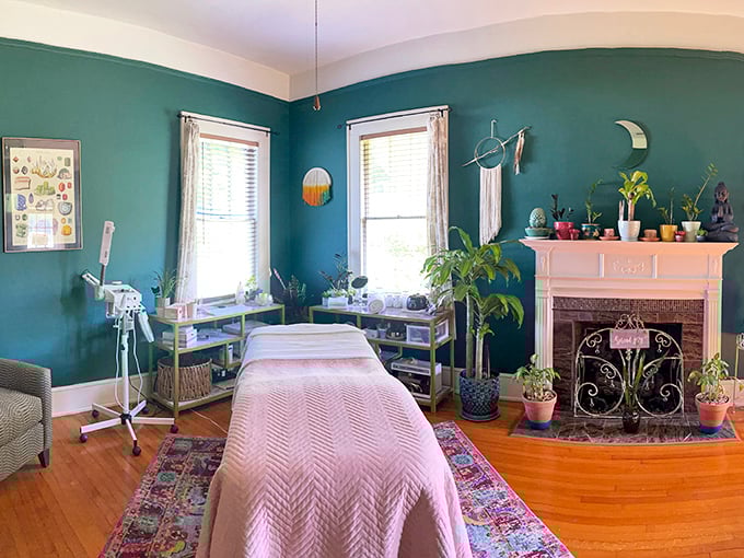 Inside this tranquil spa, soothing teal walls and natural elements create an oasis where stress melts away faster than ice cream in July.