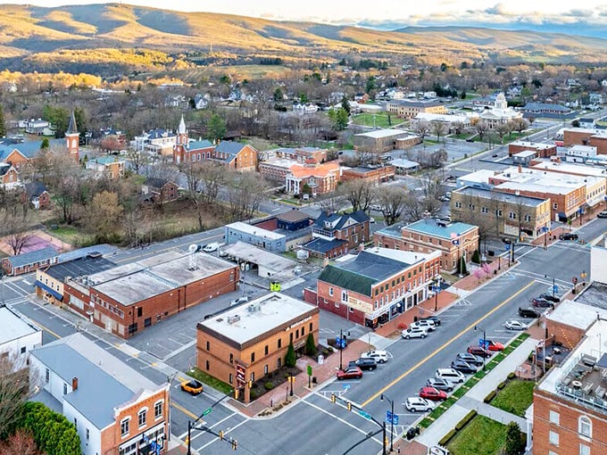 From above, Wytheville reveals its perfect proportions—a walkable downtown surrounded by mountains, where affordable living doesn't mean sacrificing beauty.