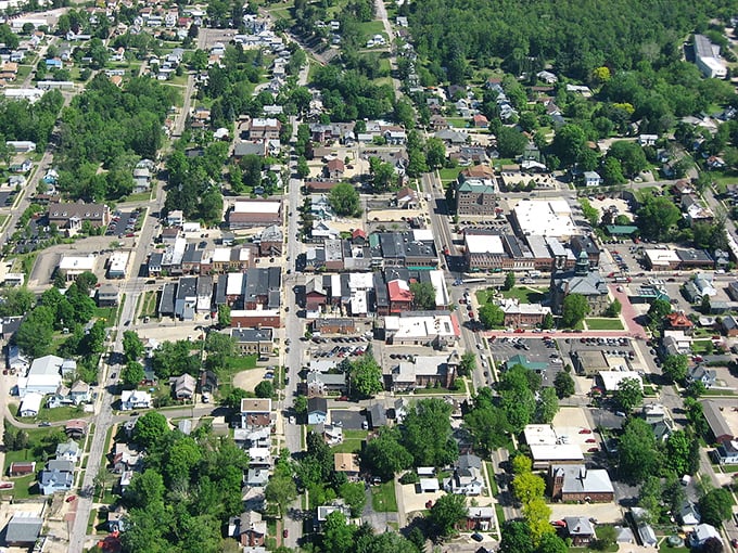 From above, Millersburg reveals itself as a perfect patchwork of small-town America, where streets converge like conversation at a family dinner table.