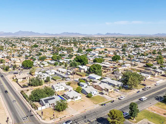 From above, Blythe reveals itself as a patchwork of modest homes and grid-pattern streets, a human footprint in the vast desert expanse.